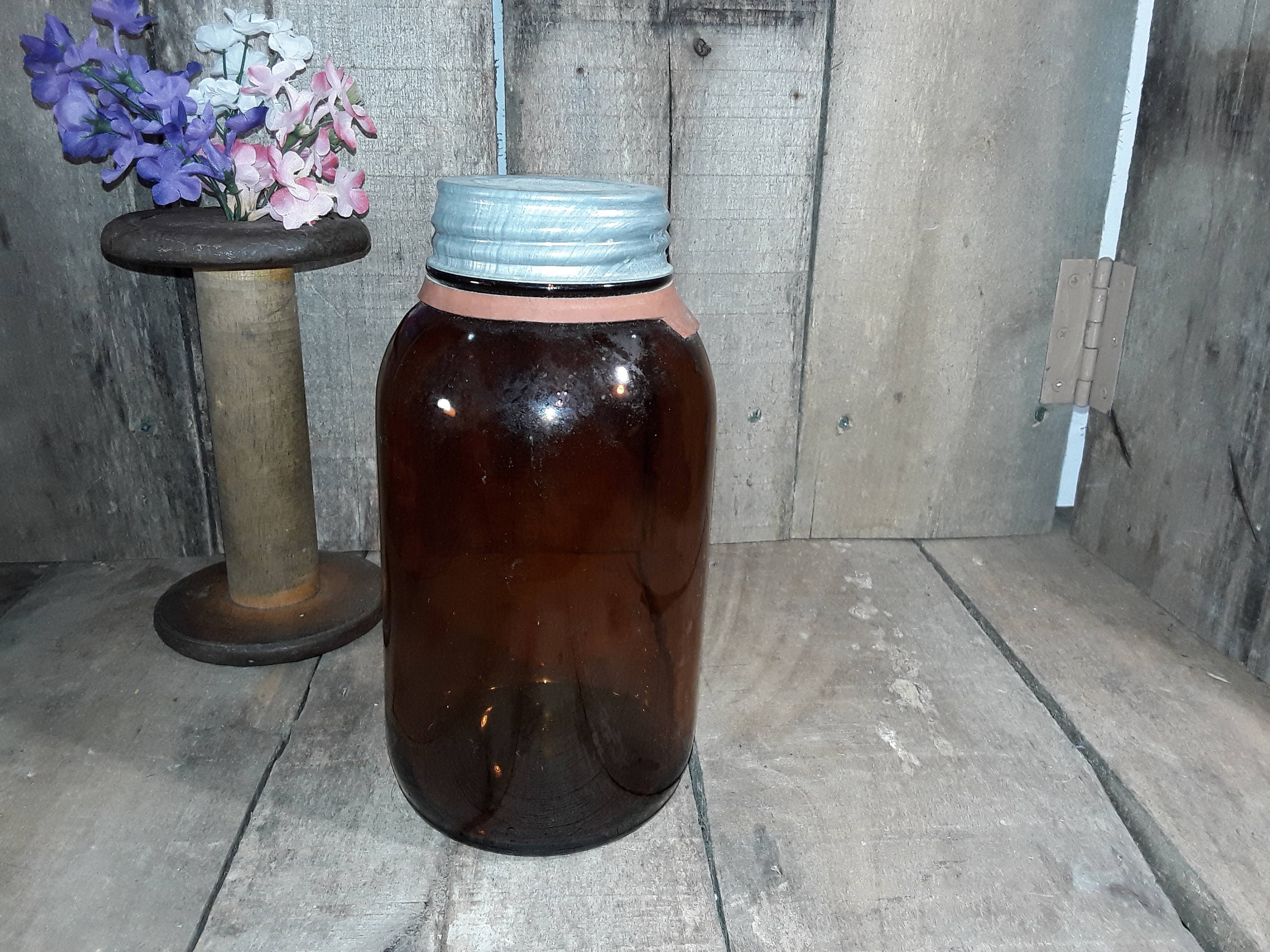 Vintage Duraglas Amber Glass Bottlequart Jar Etsy