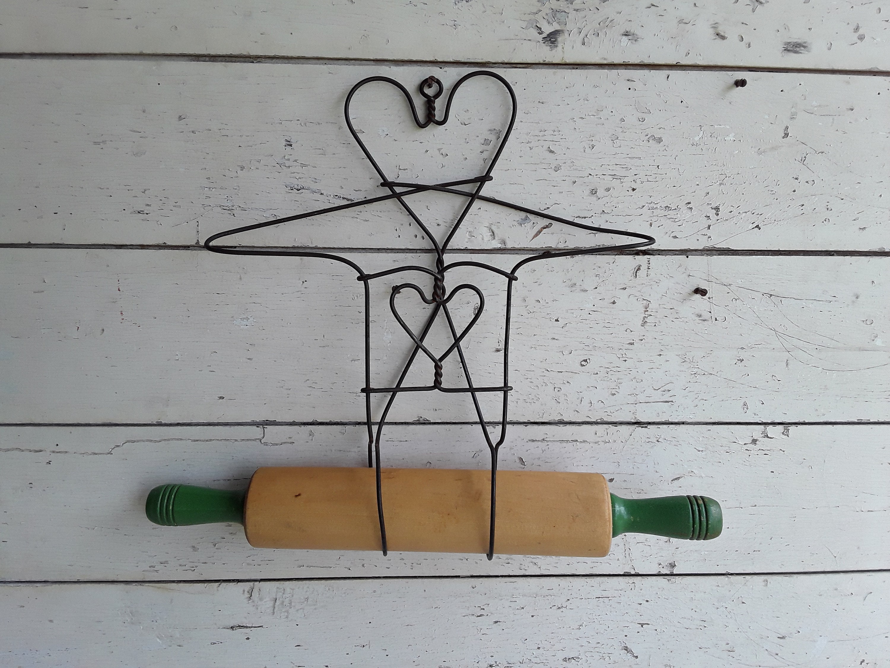 Rustic Rolling Pin Wood Painted Green Handles Retro - Etsy