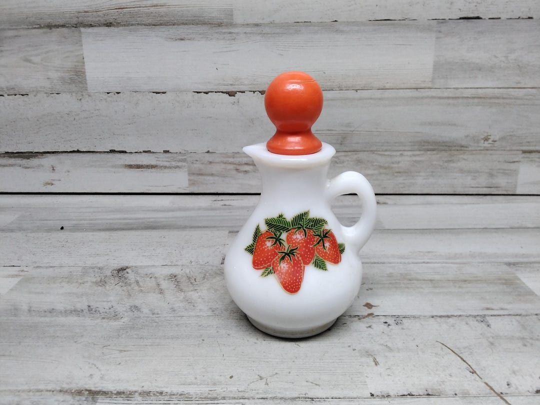Avon Strawberries and Cream Milk Glass Pitcher With Lid / Strawberry ...