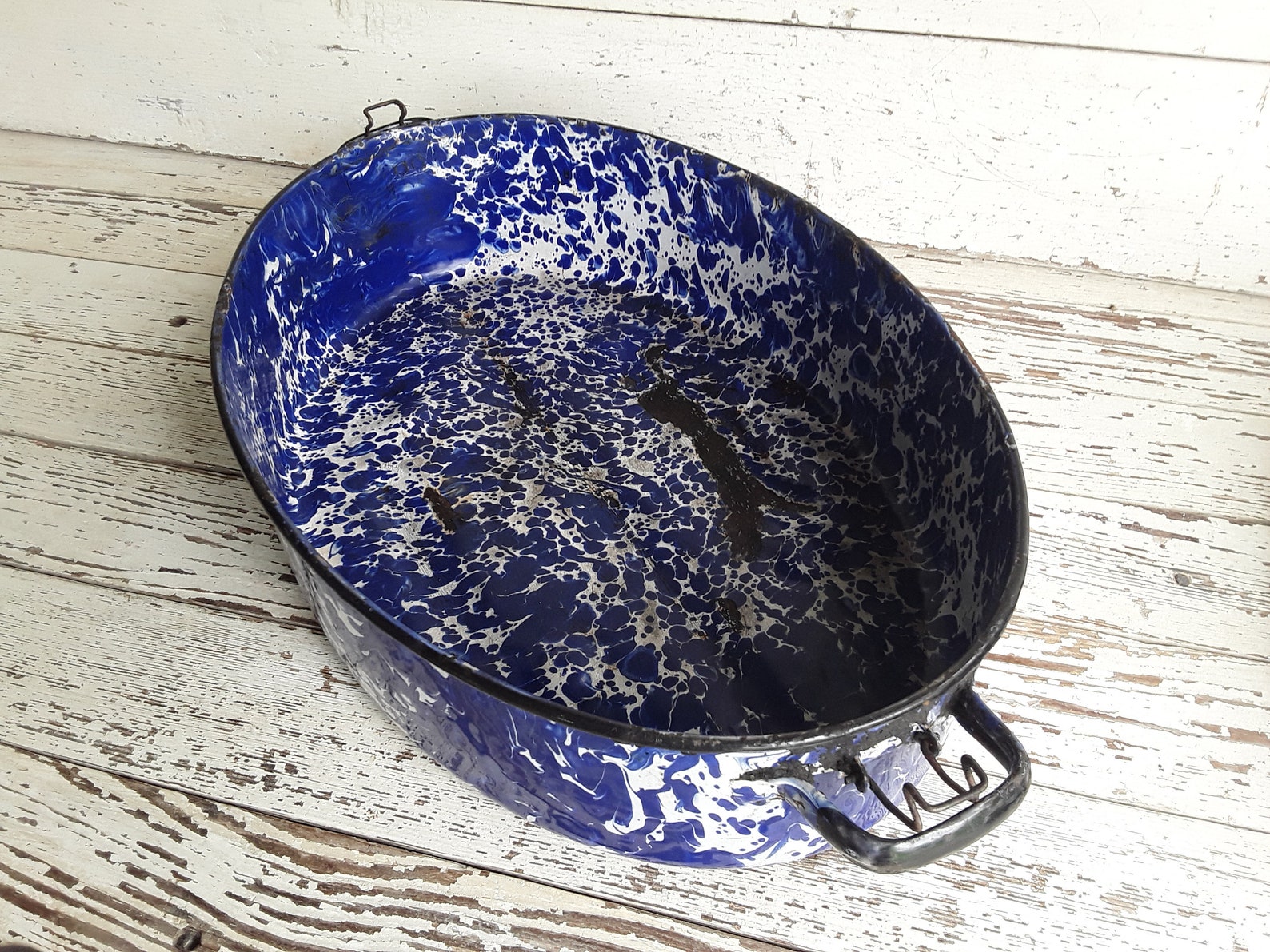 Vintage Blue Splatter Enamelware Roaster With Safety Latches - Etsy