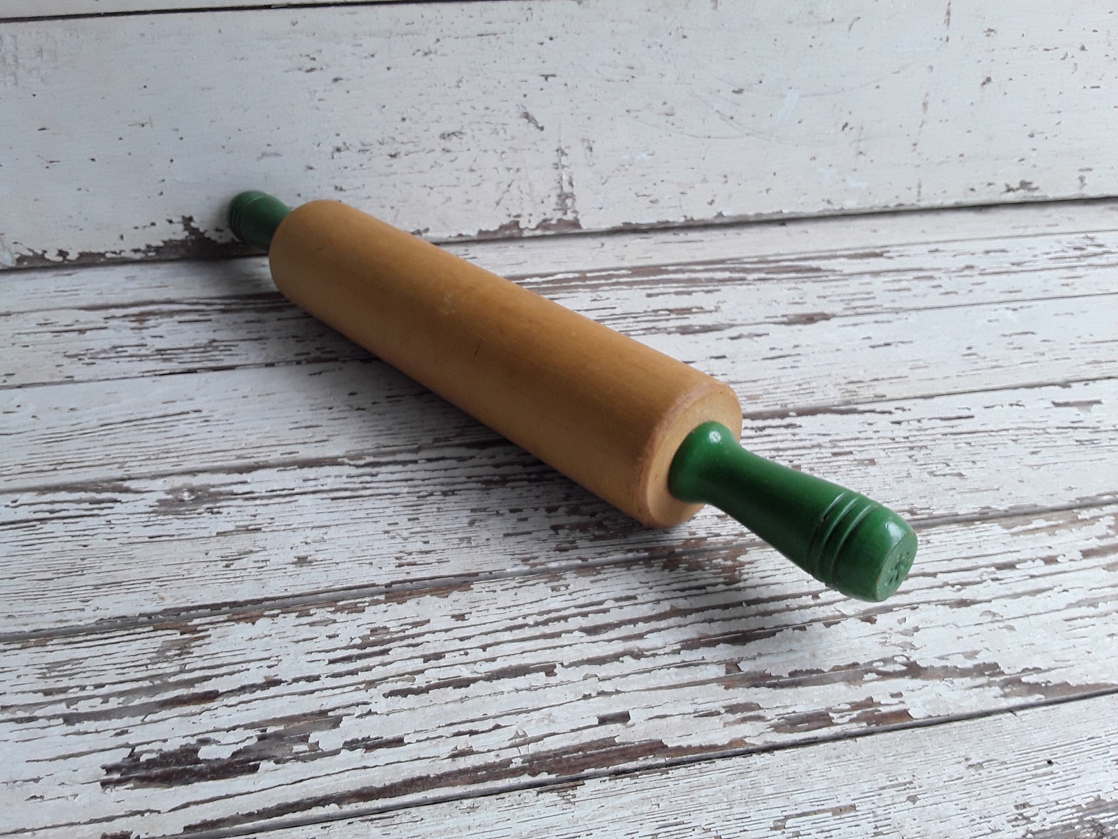 Rustic Rolling Pin Wood Painted Green Handles Retro | Etsy