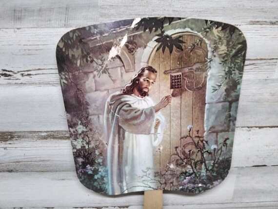 Vintage Advertising Cardboard Fan of Jesus Knocking o… - Gem
