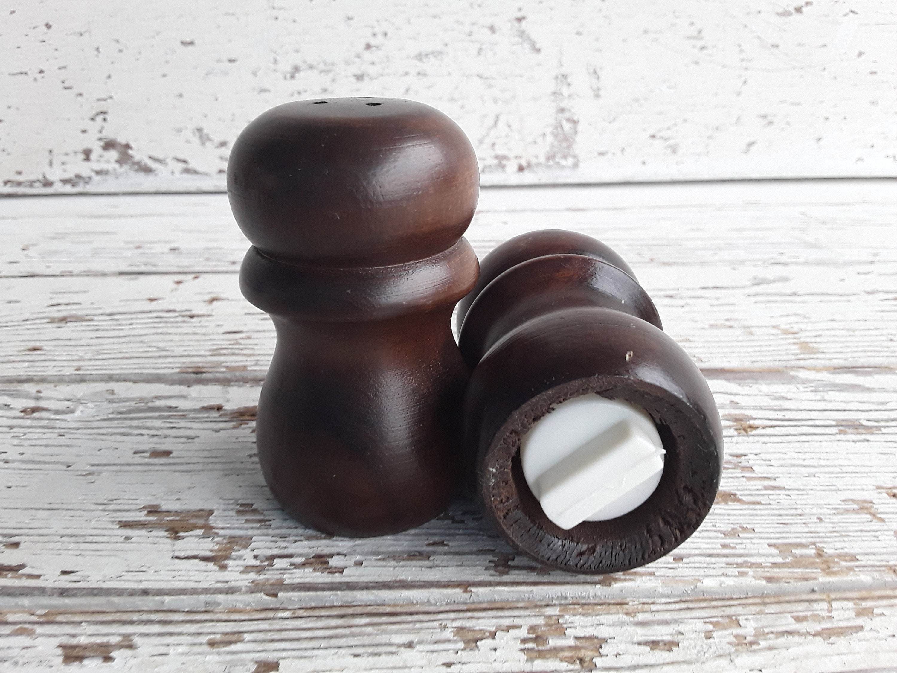 Vintage Wooden Small Salt & Pepper Shakers Mini Simple Primitive Rustic ...