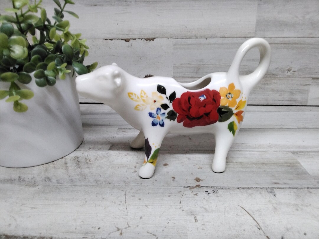 Ceramic Cow Pitcher. / Cow Creamer Decor. / Cow Shelf Setter / Coffee ...