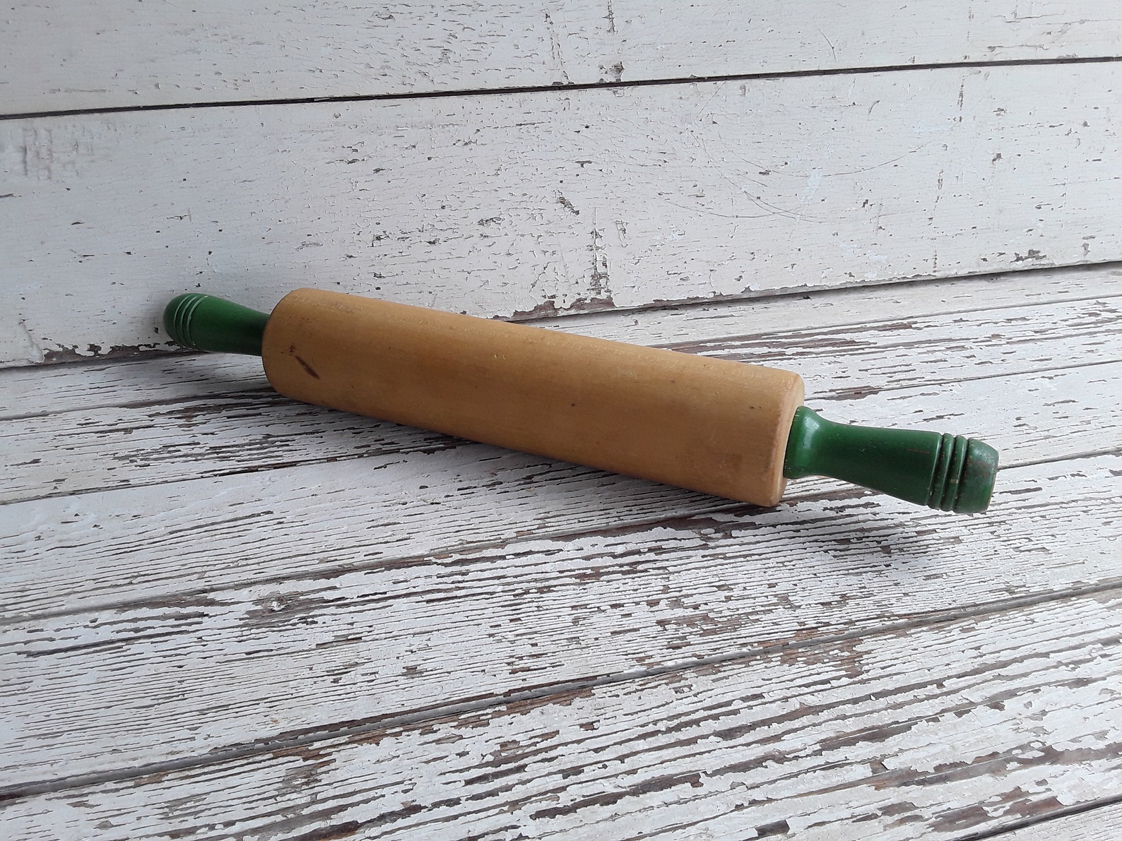 Rustic Rolling Pin Wood Painted Green Handles Retro | Etsy