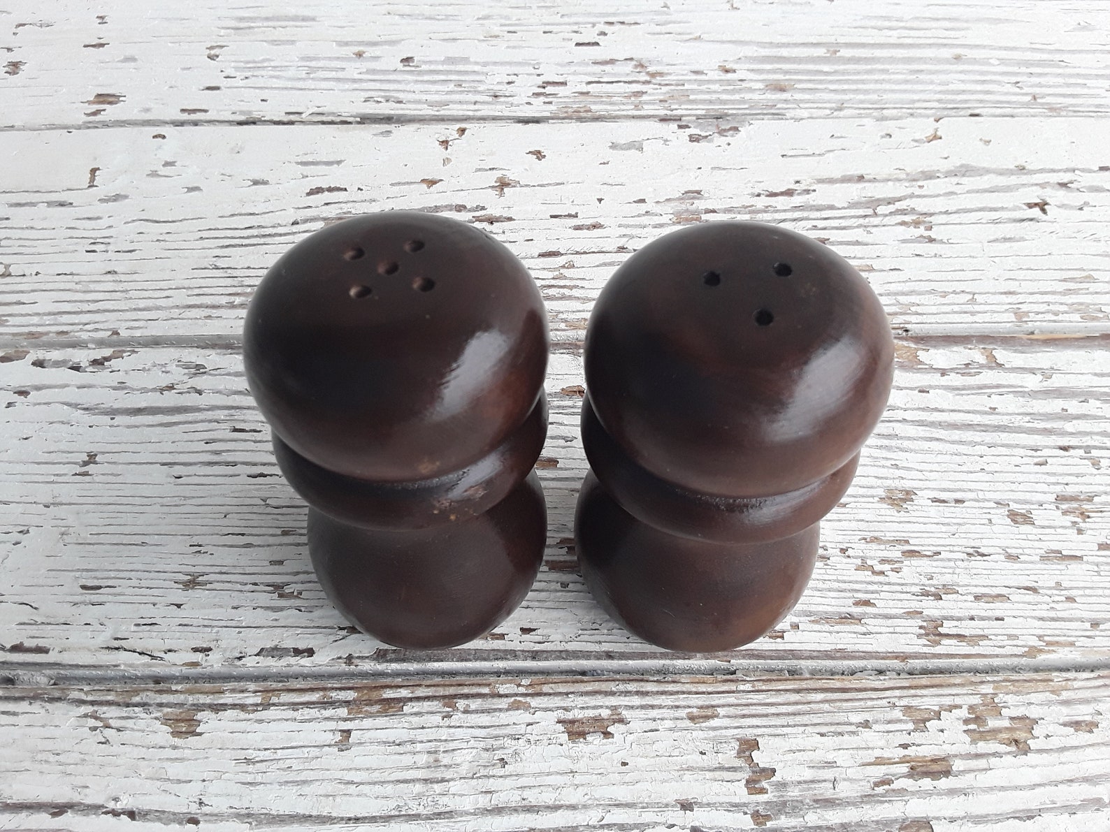 Vintage Wooden Small Salt & Pepper Shakers Mini Simple Primitive Rustic ...