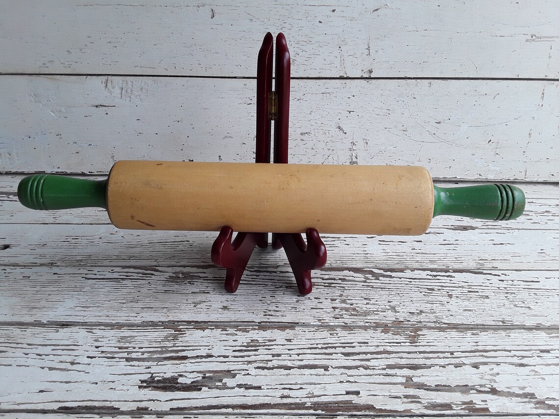 Rustic Rolling Pin Wood Painted Green Handles Retro | Etsy