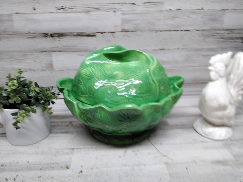 Vintage Holland Ceramic Cabbage Head Covered Bowl / Farmhouse Kitchen ...