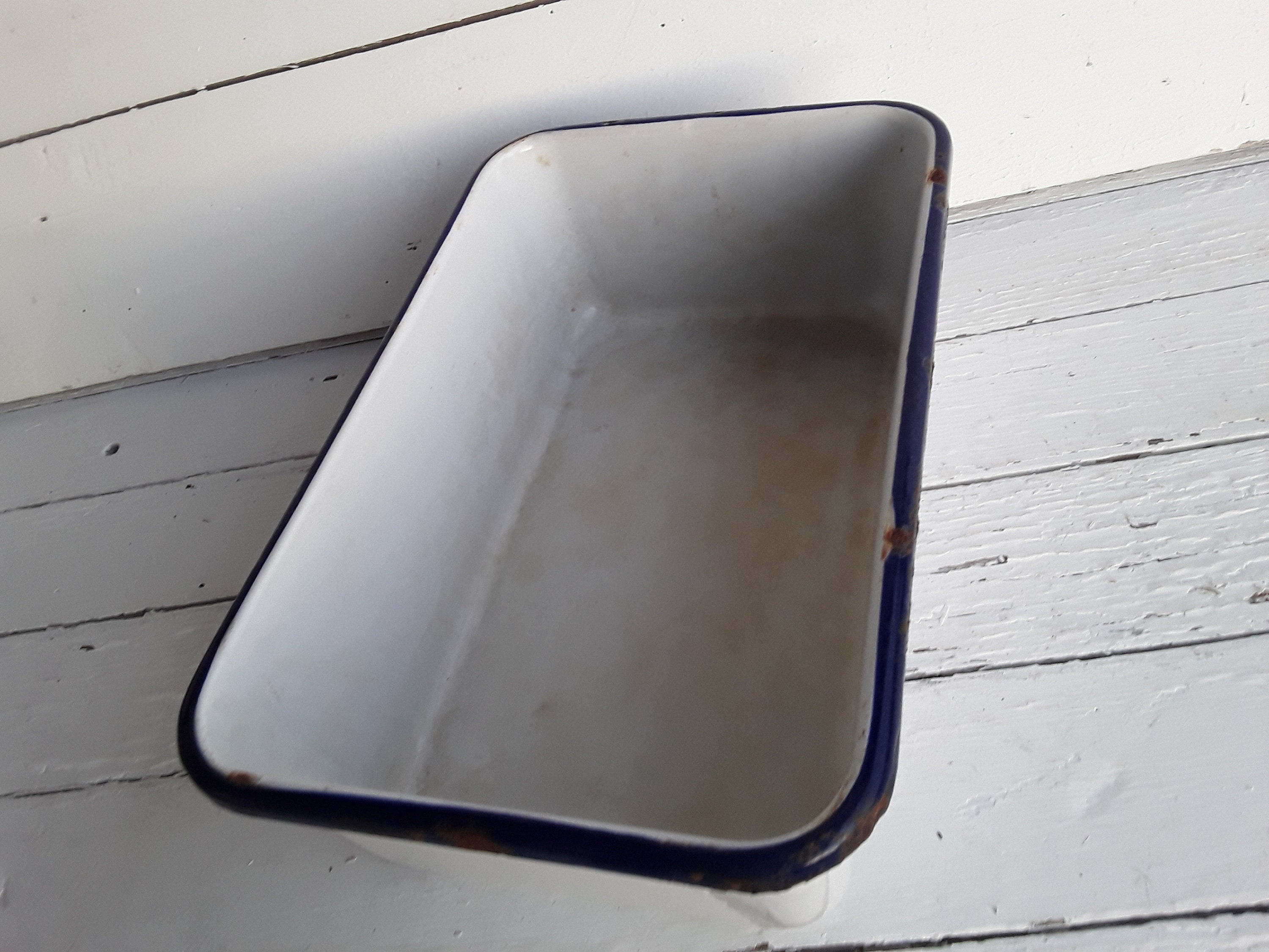 Enamel Refrigerator Box White and Blue Trim Vintage Enamelware | Etsy