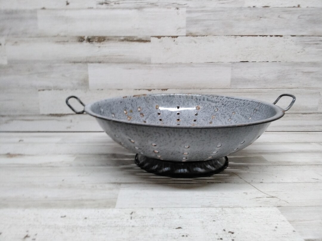 Vintage Large Gray Graniteware Colander With Double Handles 1930's ...