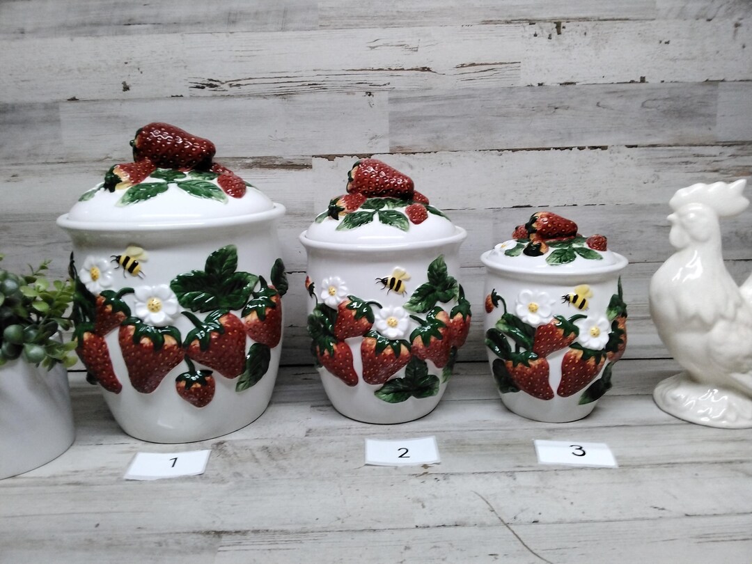 Vintage KK Ceramic Strawberry Canister Set / Strawberry Kitchen ...