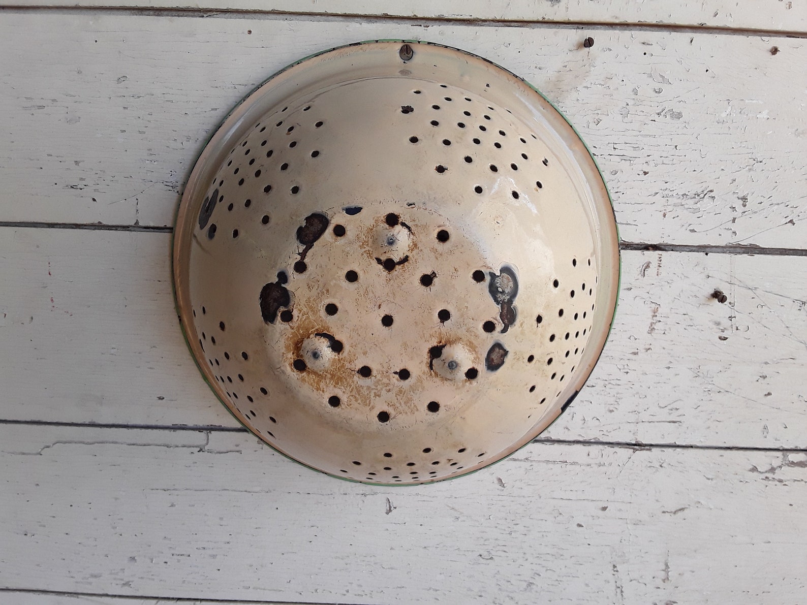 Cream and Green Enamel Colander Vintage French Cream and Green | Etsy