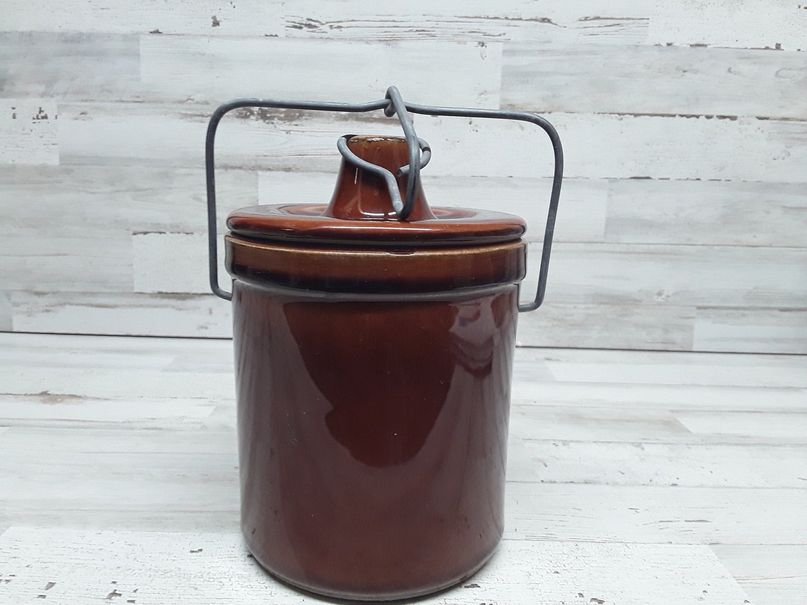 Ironstone Cheese Crock With Wire Clamp Lid / Ironstone Crock / - Etsy
