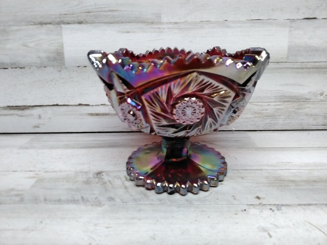 Vintage L.E. Smith Quintec Nappy Bowl Carnival Glass Pedestal Bowl - Etsy
