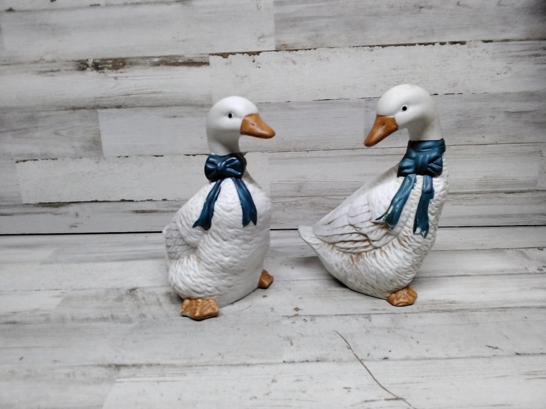 Vintage Pair of Ceramic Ducks With Blue Bows / Silly Goose on the Loose ...