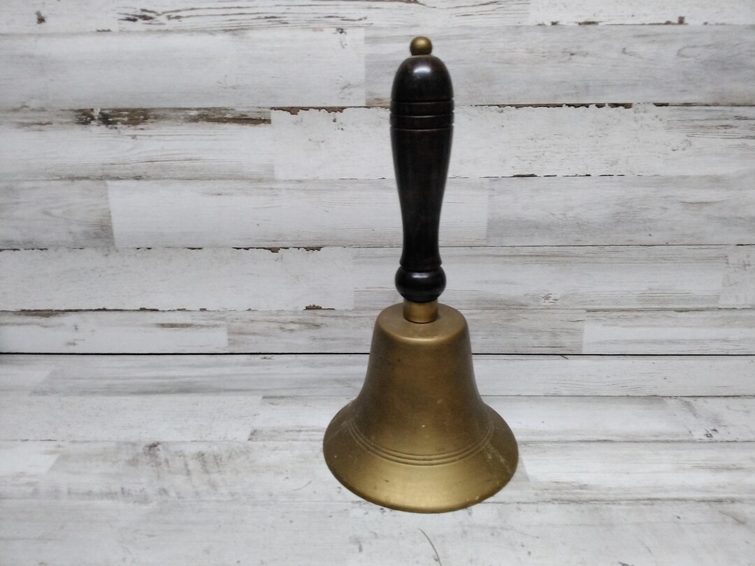 Vintage Large School Bell With Wood Handle / School Bells / Brass Bells ...