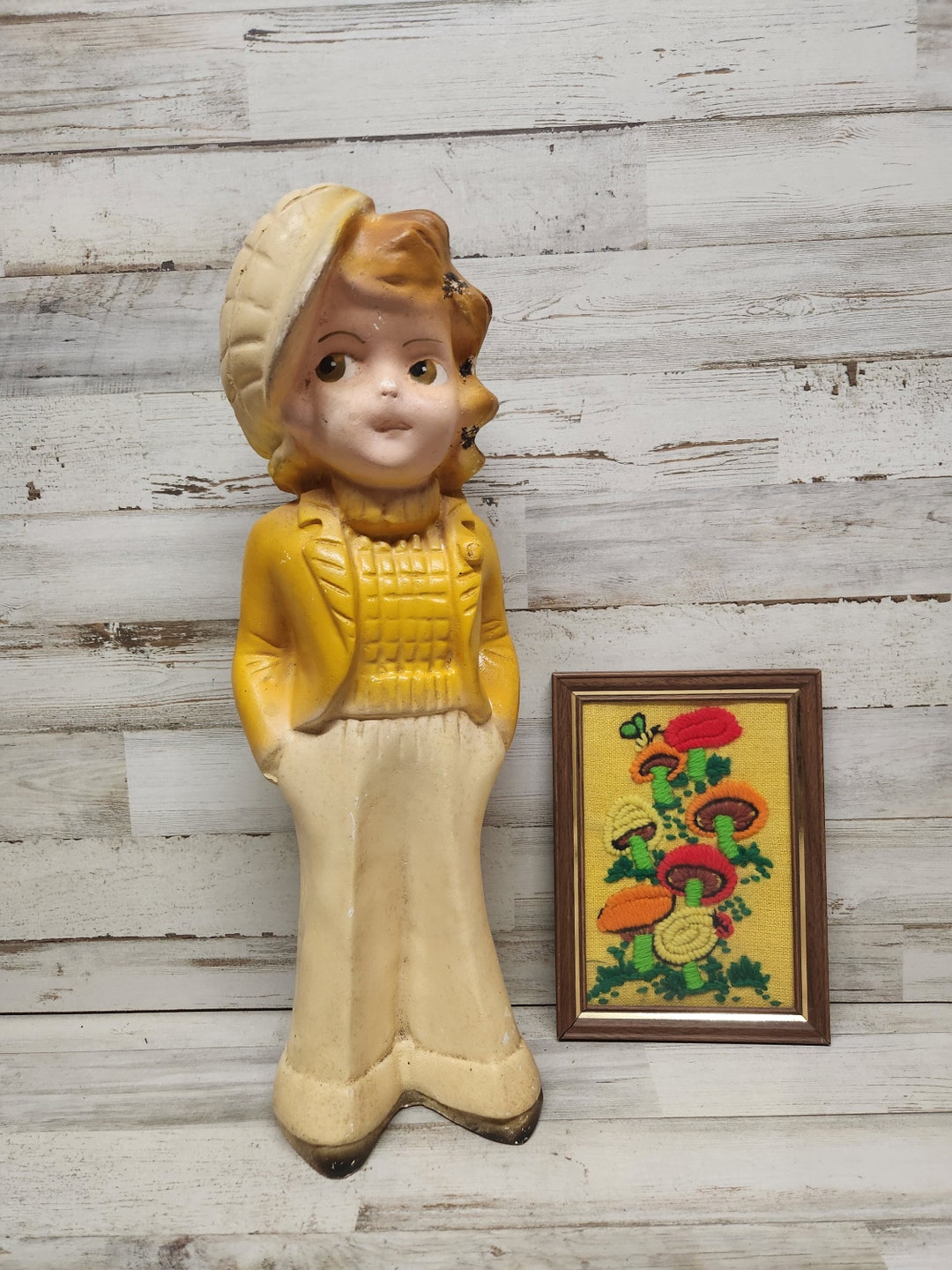 Vintage Chalkware Girl Flapper Carnival Prize Figure Chalk Hat, Bell ...