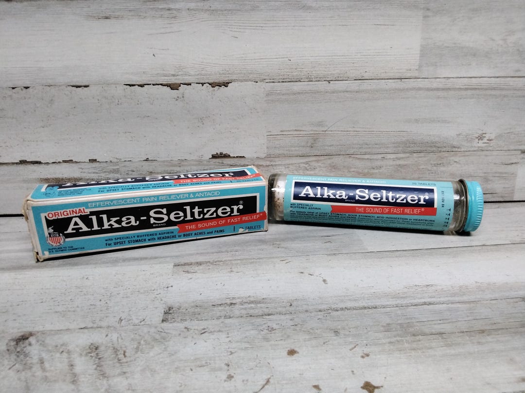 Vintage 1970s Alka Seltzer Glass Bottle With Box / Vintage Advertising ...