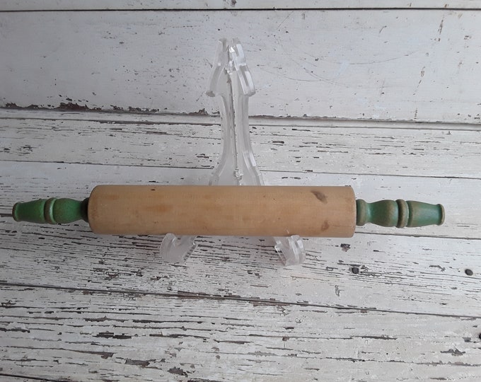 Rustic Rolling Pin - Wood, Painted Green Handles - Retro Kitchen ...