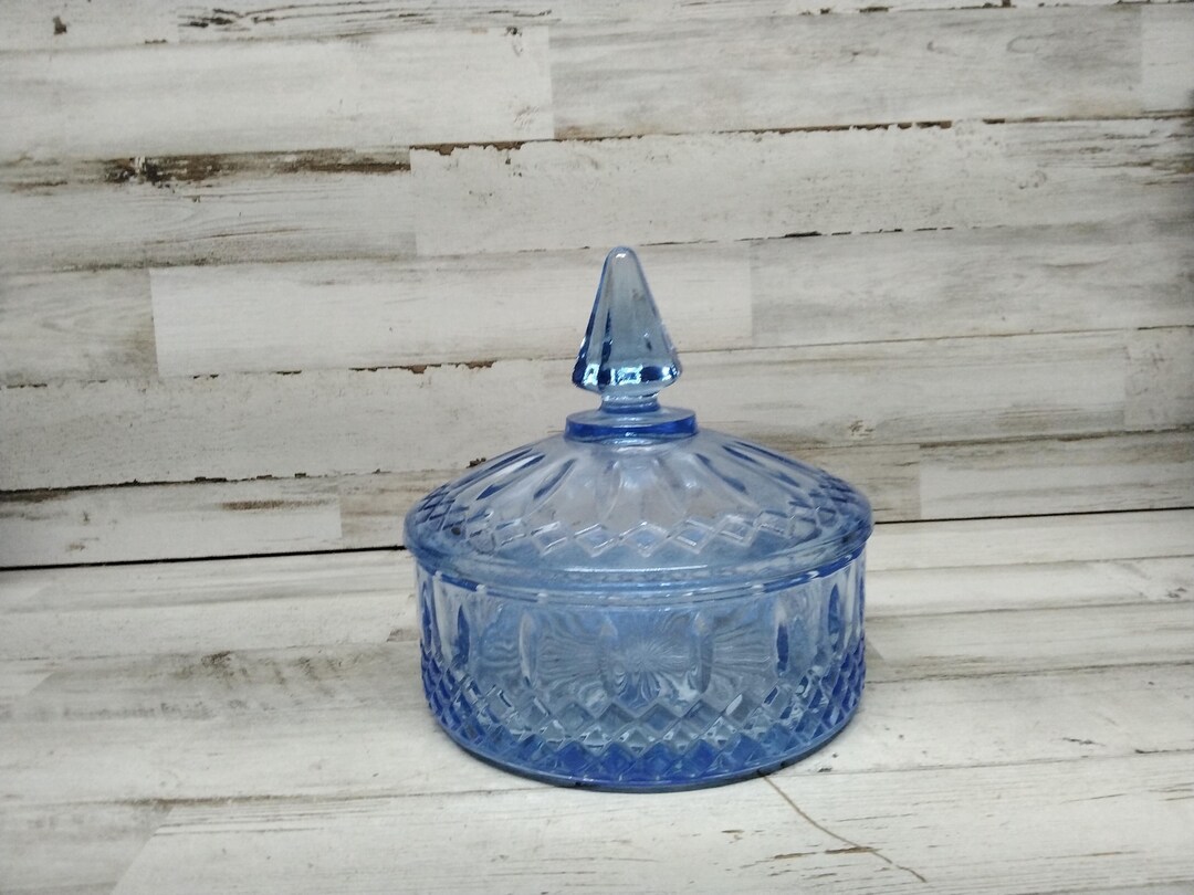 Vintage Blue Diamond Point Candy Dish - Etsy