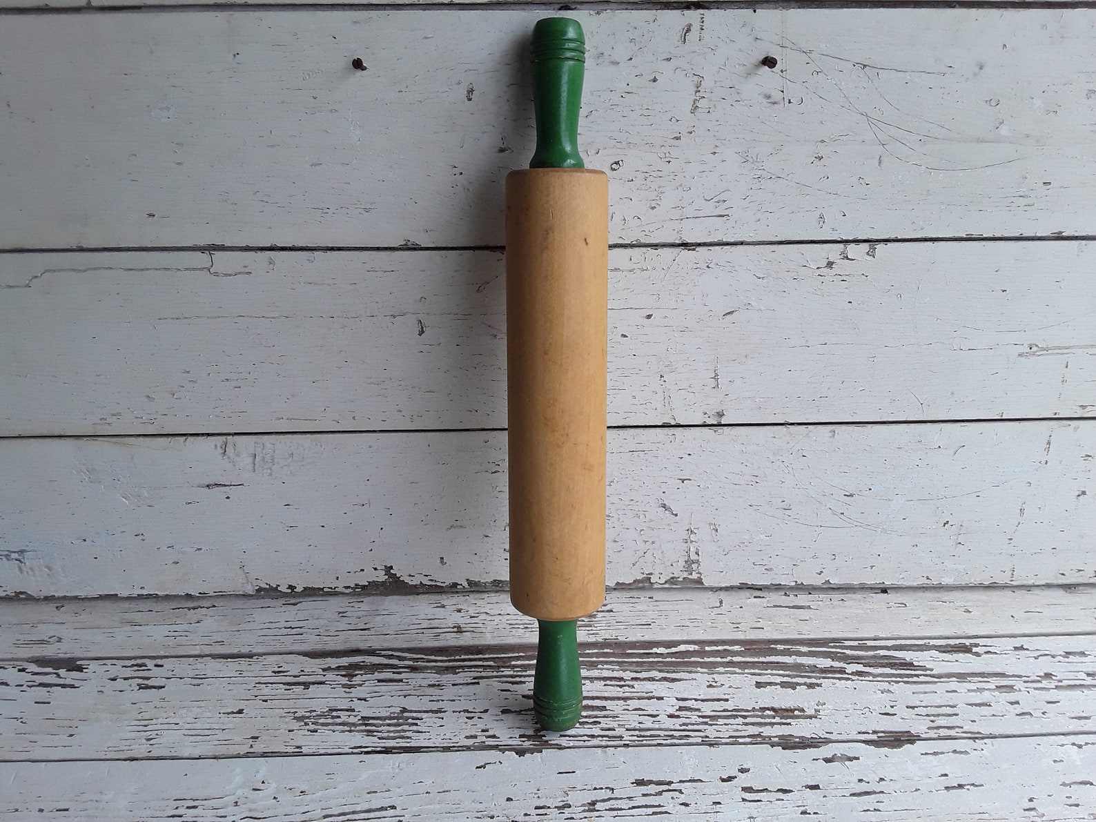 Rustic Rolling Pin Wood Painted Green Handles Retro | Etsy