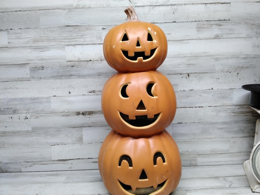 Vintage Triple Stack Pumpkin / Lighted Pumpkin Decor / Halloween ...