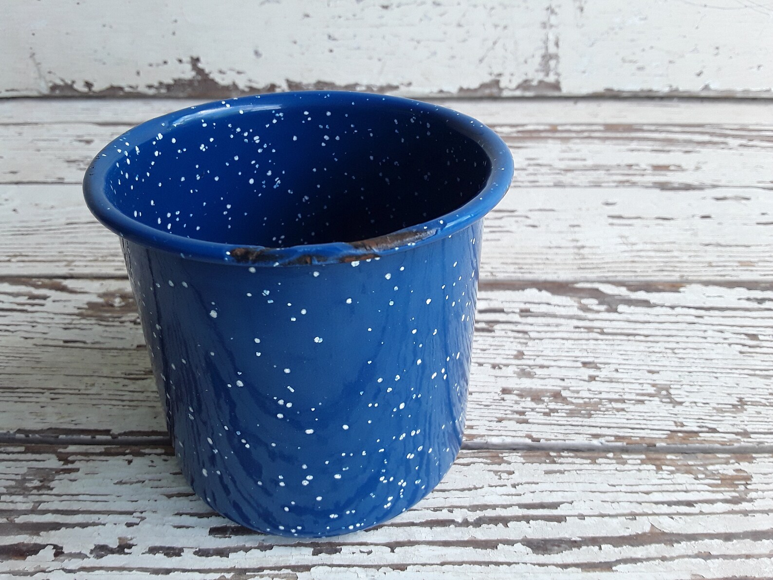 Vintage Blue With White Specked Enamelware Coffee Cup Camping Cup, Blue ...