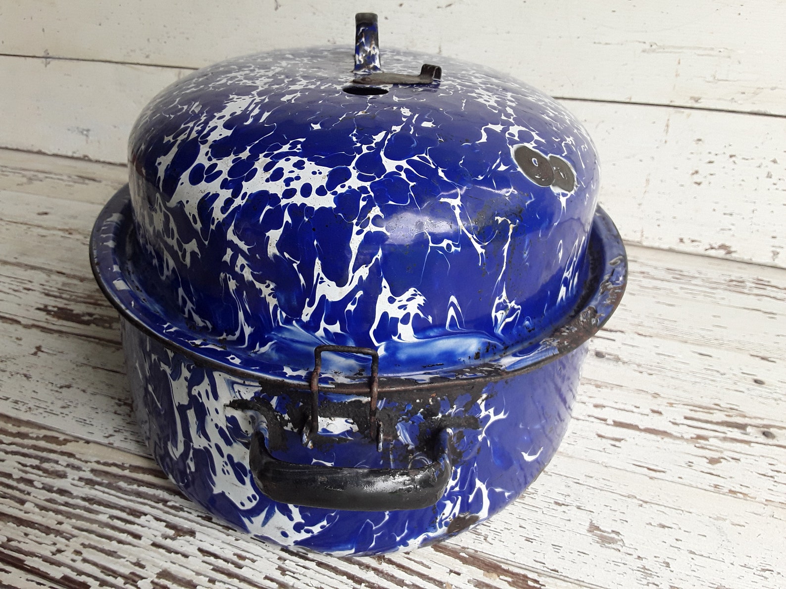 Vintage Blue Splatter Enamelware Roaster With Safety Latches - Etsy