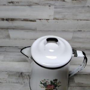 Vintage Large Enamel Coffee Pot / White Enamel Coffee Pot With Flowers ...