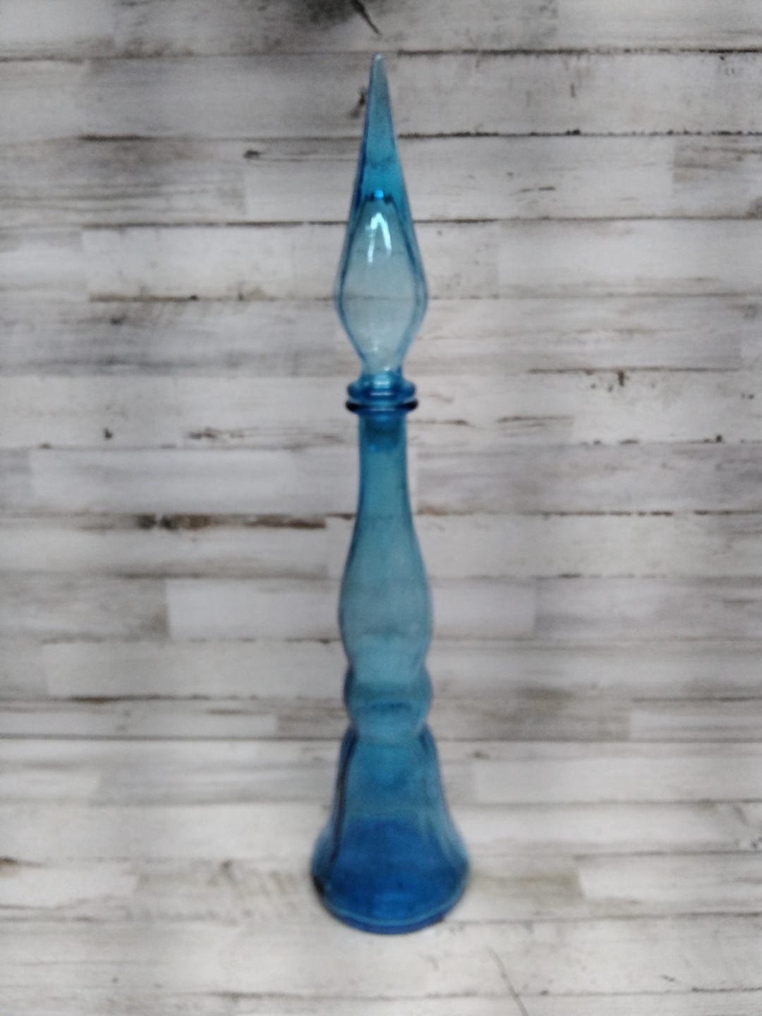 Empoli Italian Art Glass Sky Blue Genie Bottle Decanter / Vintage Home ...