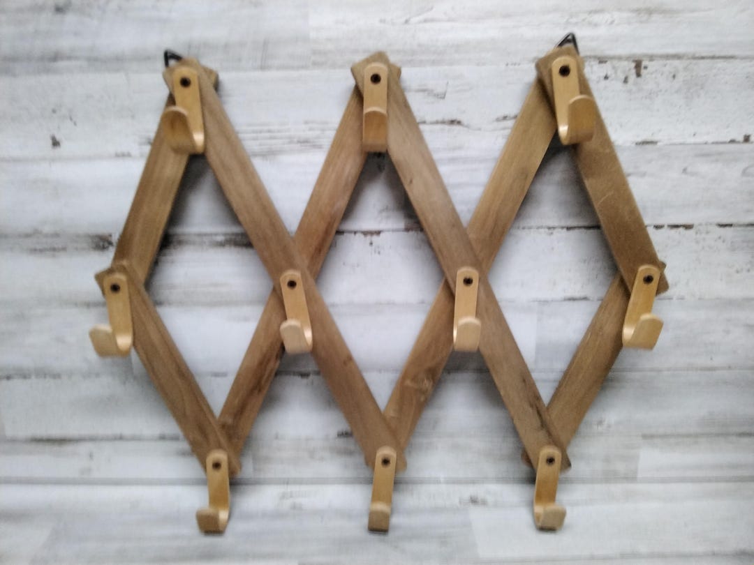Vintage Wooden Accordion Peg/hook Rack / Set of 10 Hooks for Mugs Dish ...