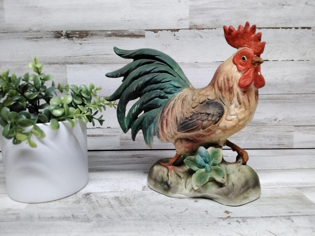 Japan Rooster Figurines / Vintage Rooster Decor / Japan Ceramic Rooster ...