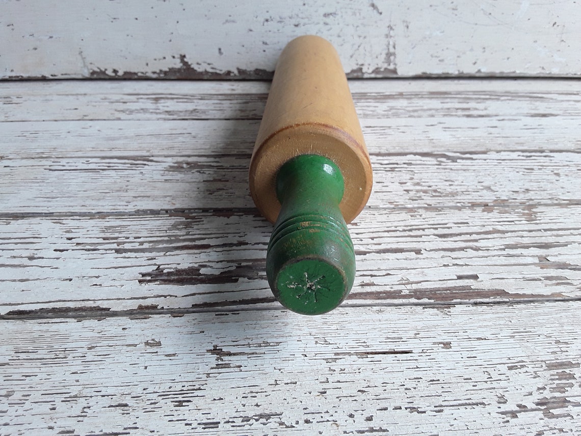 Rustic Rolling Pin Wood Painted Green Handles Retro | Etsy
