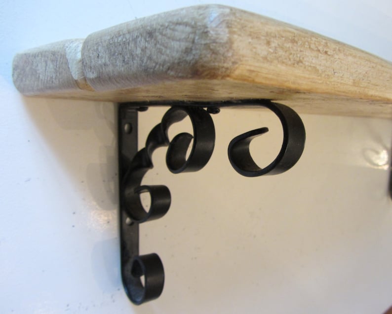 Rustic Reclaimed Pallet Wood Shelf With Scroll Design Black Wrought ...