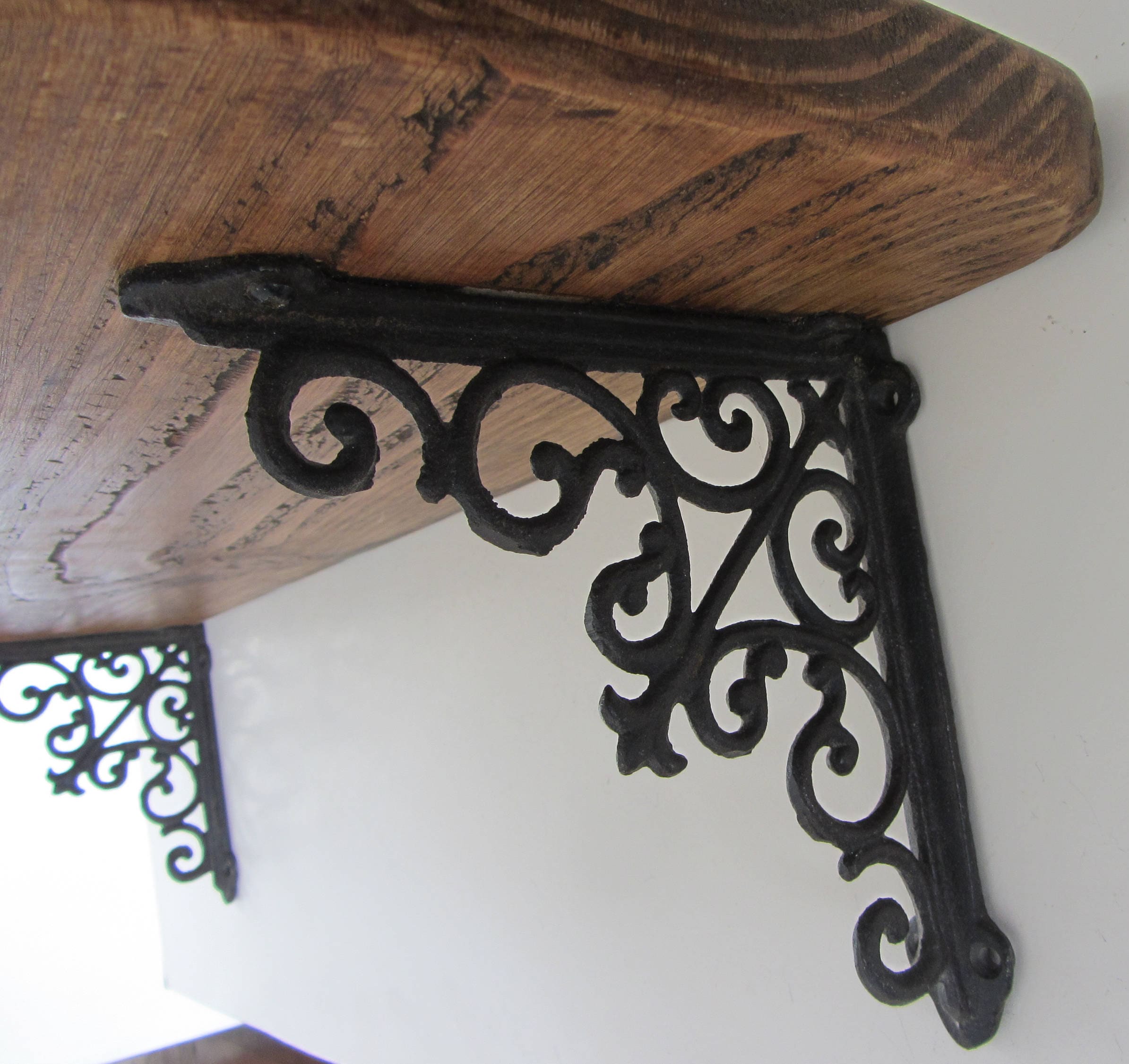 Rustic Farmhouse Style Reclaimed Plank Wood Shelf With Solid Cast Iron ...