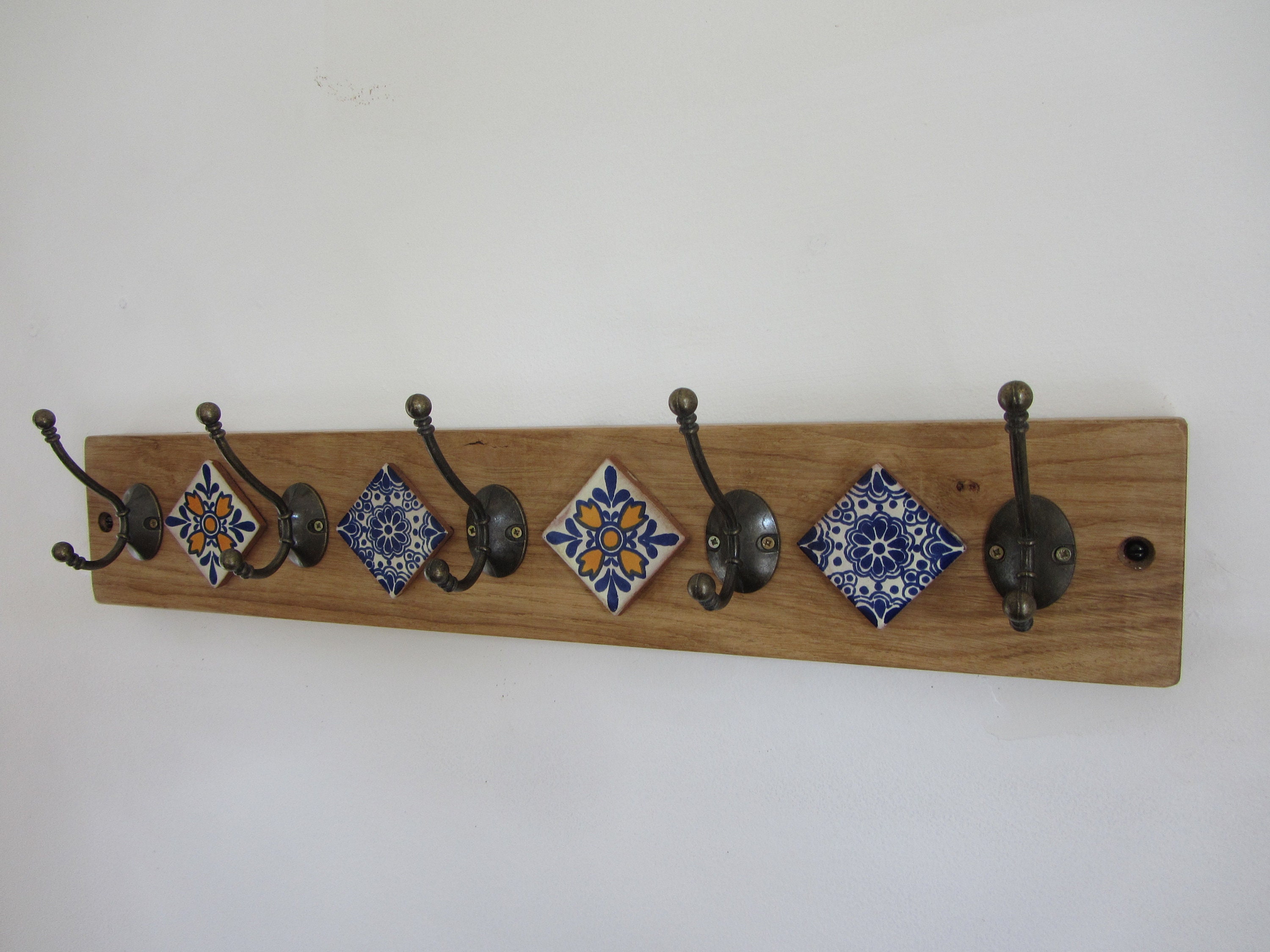 Mexican Style Solid Oak 5 Hook Coat Hooks / Robe Hooks Iron Hooks ...