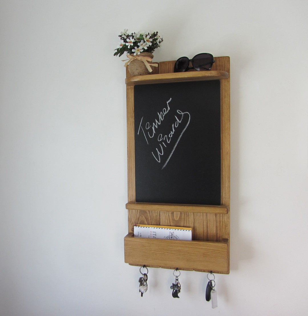 Reclaimed Wood Kitchen Organizer 3 Hook Key Holder With Shelf , Letter ...