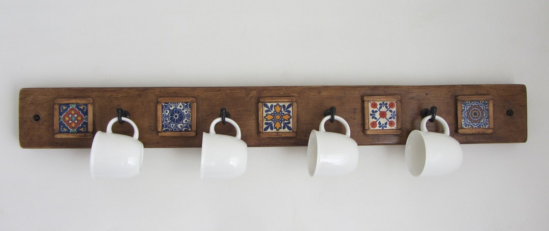 Mexican Kitchen Cup Hooks Cup Rack / Mug Holder Rustic Reclaimed Wood ...