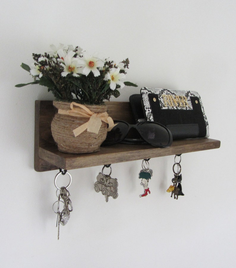 Rustic Waxed Wood Key Holder With Shelf / Entryway Shelf / Key Rack ...