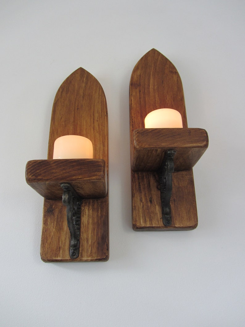 Pair of Gothic Arch Church Style Reclaimed Plank Wood Wall Sconce's ...