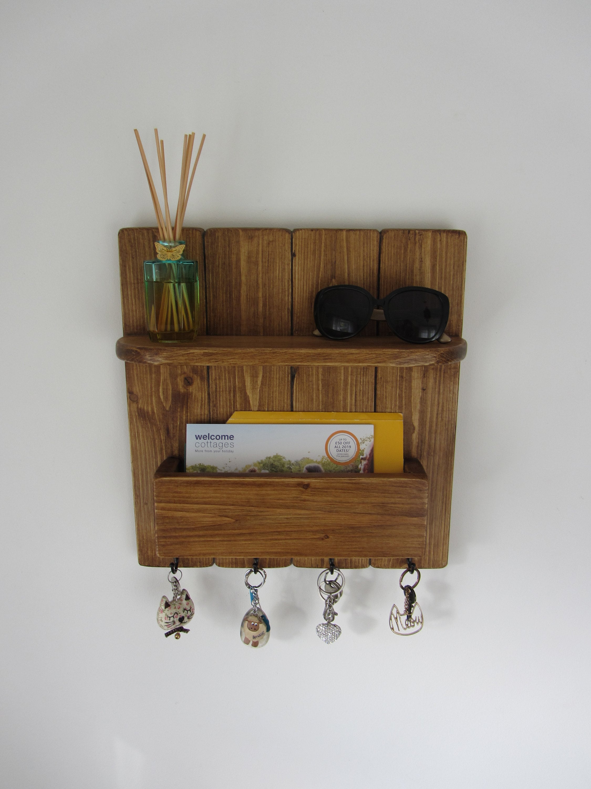 Rustic Reclaimed Wood 4 Hook Key Holder With Shelf and Letter - Etsy UK