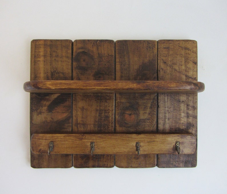 Rustic Reclaimed Wood 4 Hook Key Holder With Shelf 7 Colour Options - Etsy