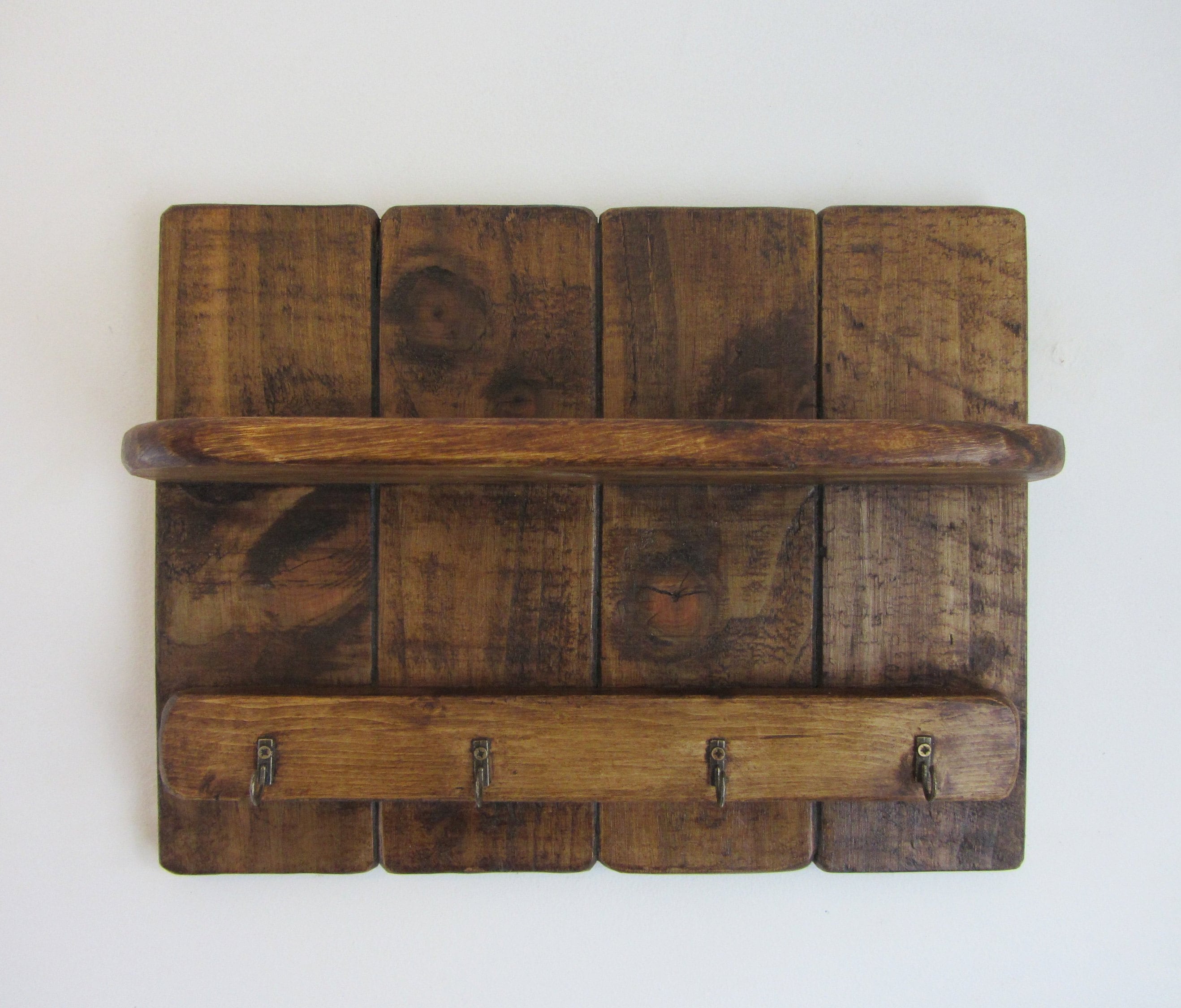 Rustic Reclaimed Wood 4 Hook Key Holder With Shelf 7 Colour Options - Etsy