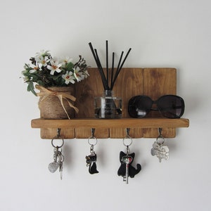Rustic Waxed Pallet Wood Key Holder With Shelf / Entryway Shelf / Key ...