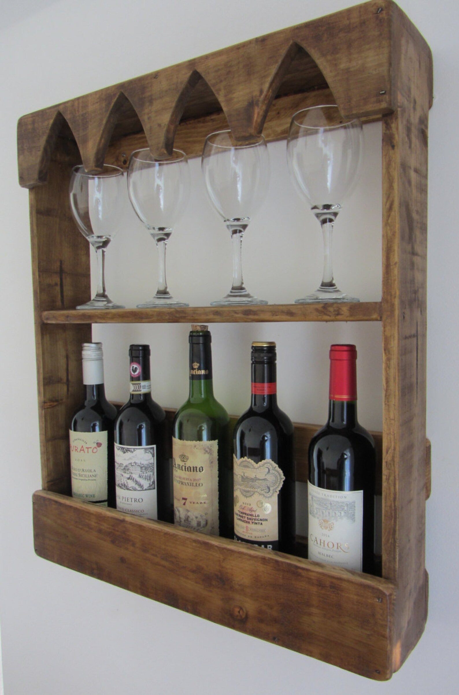 Gothic Style Reclaimed Wood 6 Bottle Wine Rack With Wine Glass | Etsy