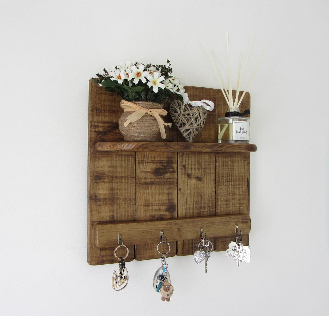 Rustic Reclaimed Wood 4 Hook Key Holder With Shelf , Rustic Kitchen ...