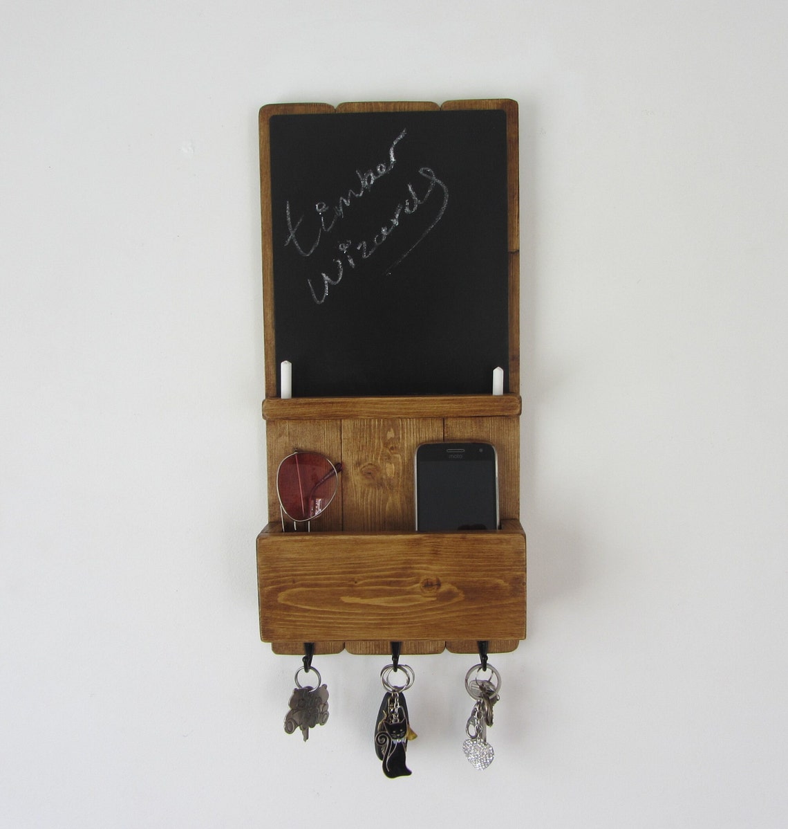 Reclaimed Wood Kitchen Organizer 3 Hook Key Holder Mail Caddy Letter ...