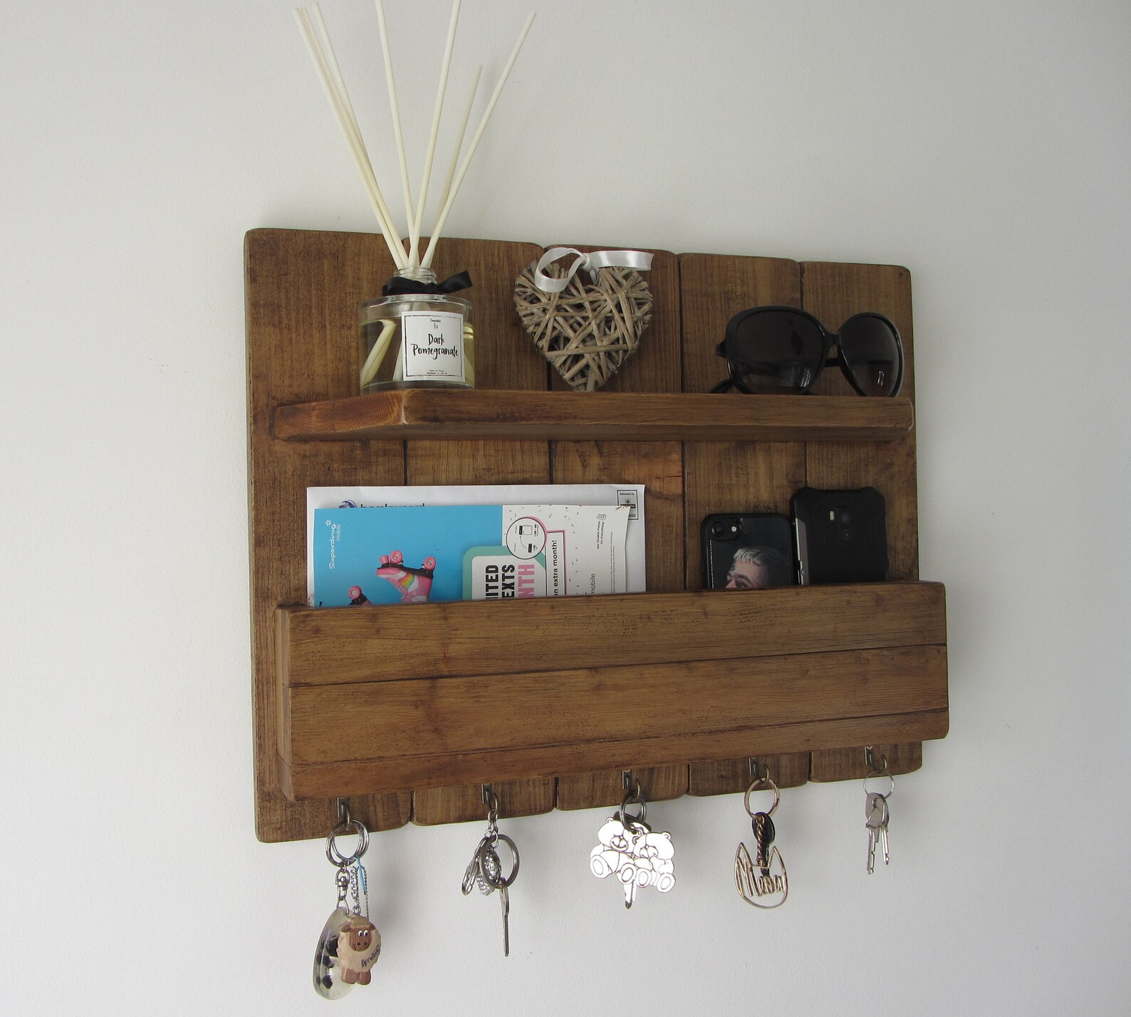 Rustic Reclaimed Wood Organizer 5 Hook Key Holder With Shelf - Etsy UK