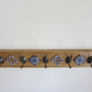 Mexican Style Solid Oak 5 Hook Coat Hooks / Robe Hooks Iron Hooks ...