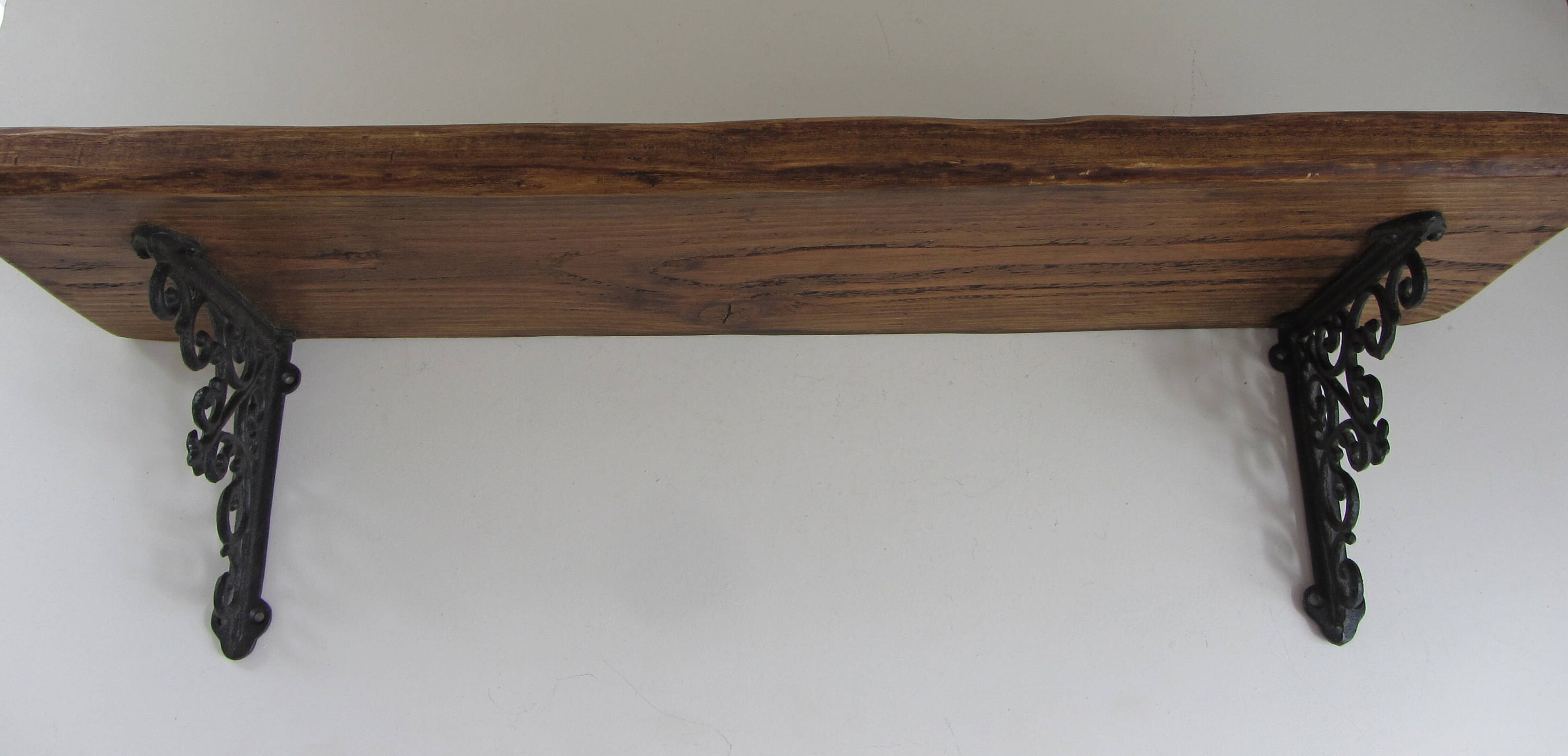 Rustic Farmhouse Style Reclaimed Plank Wood Shelf With Solid Cast Iron ...
